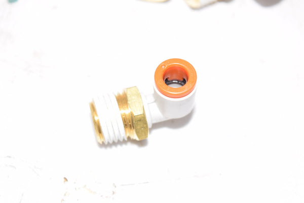 Pack of 5 NEW SMC Male Elbow: Brass, Push-to-Connect x MNPT, For 1/4 i – VB Industrial Supply