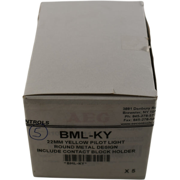 Pack of 5 NEW EEC AEG BML-KY 22mm Yellow Pilot Light Round Metal Desig