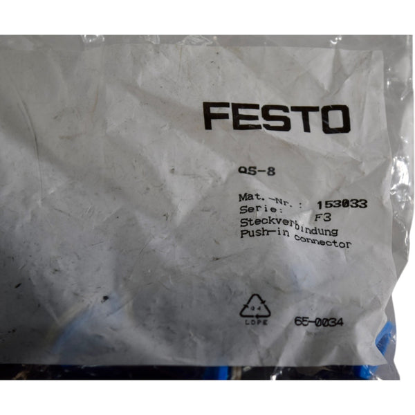 NEW FESTO QS-8 Push-In Connectors 153033 8mm Tube Pneumatic Fitting Pa