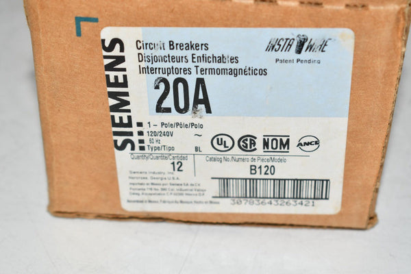 Pack of 12 NEW Siemens B120 20-Amp Single Pole 120-Volt 10KAIC Circuit