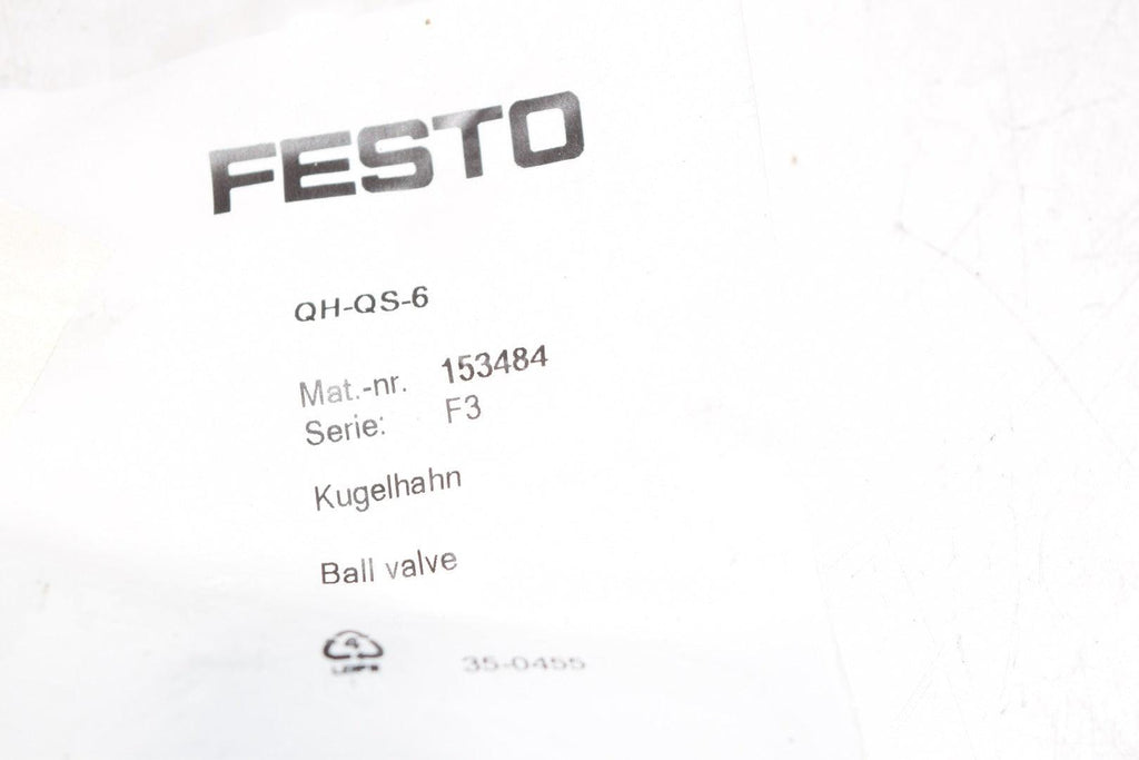 NEW FESTO QH-QS-6 Ball Valve – VB Industrial Supply
