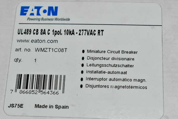 NEW Eaton Cutler-Hammer WMZT1C08T 8A 1 Pole MCB Miniature Circuit Brea ...