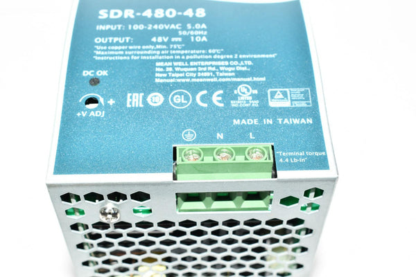 NEW MEAN WELL SDR-480-48 Power Supply, AC-DC, 48V, 10A, 100-264V In, E ...