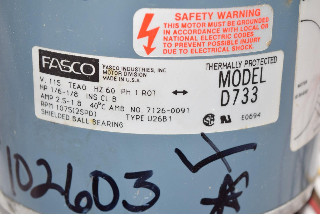 FASCO Model D733 Motor 115V 60Hz 1PH 1/6-1/8 HP 2.5-1.8A 1075 RPM – VB ...