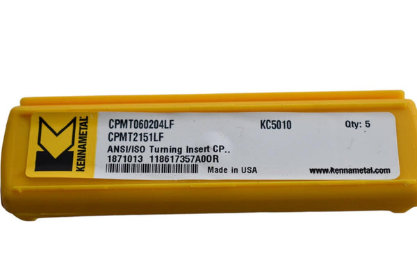 Pack of 5 NEW Kennametal CPMT060204LF Grade KC5010 Indexable Carbide I ...