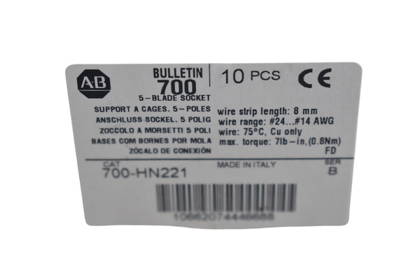 Pack of 10 NEW Allen Bradley 700-HN221 Screw Terminal Relay Socket,5 B