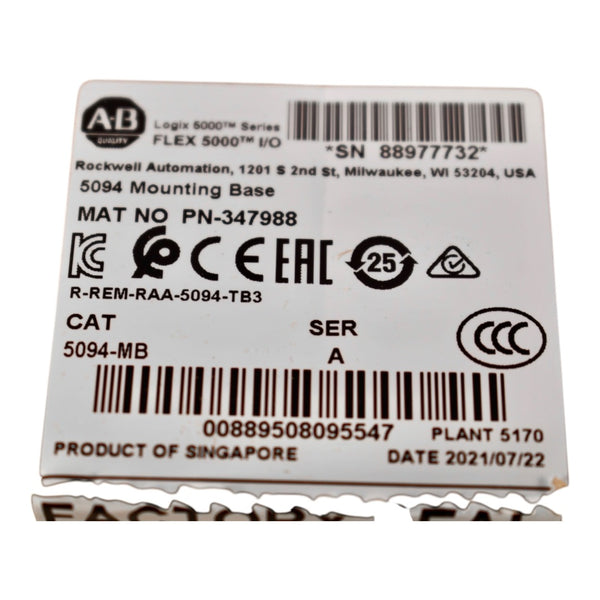 NEW Allen Bradley 5094-MB FLEX 5000 Mounting Base Series A – VB ...