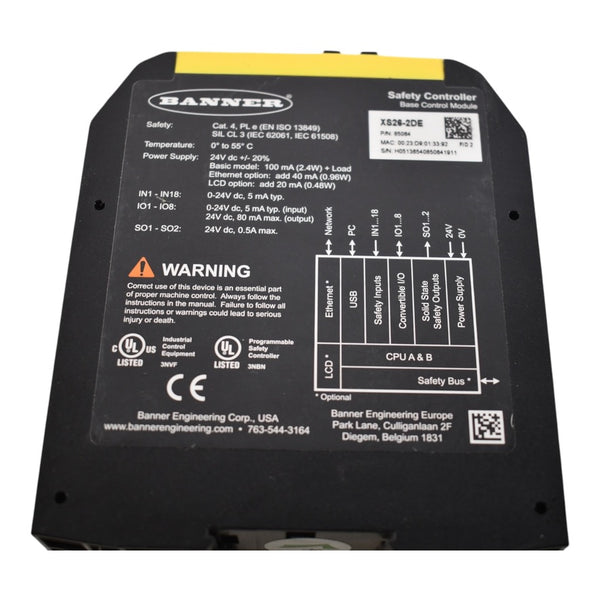 NEW Banner Engineering XS26-2DE Safety Controller, 26 Input, 2 Outputs ...