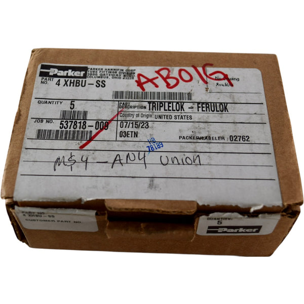 NEW Parker 4XHBU-SS Triplelok Ferulok Conversion Adapter 37 Flare to