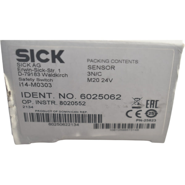 NEW Sick 6025062 i14-M0303 Lock Safety switch Sensor – VB Industrial Supply
