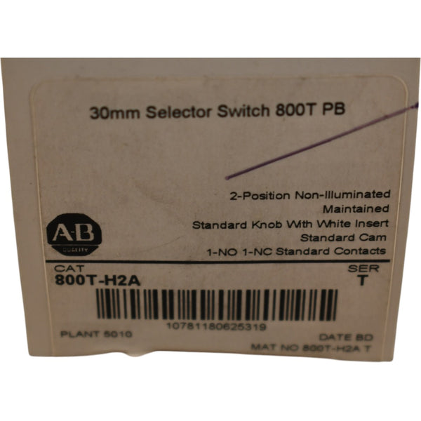 NEW Allen Bradley 800T-H2A 800T PB,30mm Selector Switch,2 Position Sel ...