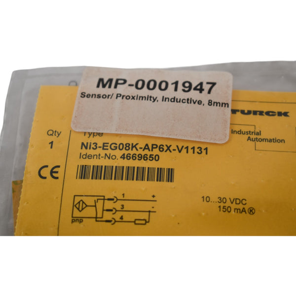 NEW Turck NI3-EG08K-AP6X-V1131 Inductive Sensor, 3 mm Range, M8 Non-Fl ...