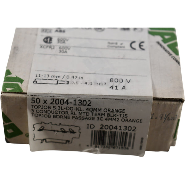 Pack of 50 NEW Wago 2004-1302 Terminal Block Connector 3 Position Feed ...
