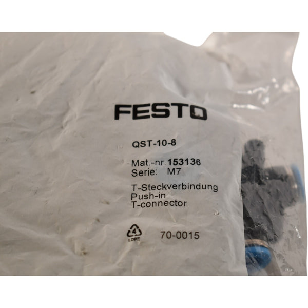(Pack of 8) NEW Festo 153136 T-Connector | QST-10-8 | 10mm-8mm | Push ...
