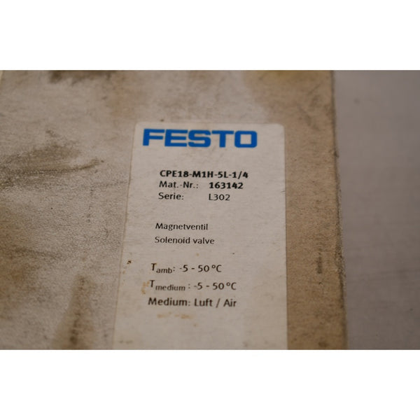 NEW Festo 163142 Solenoid Valve | CPE18-M1H-5L-1/4 | 5/2-Way | G1/4 Po ...