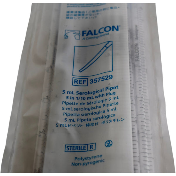 NEW Falcon 357529 5mL Serological Pipets Sterile Polystyrene Pack 25 ...