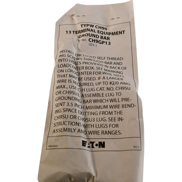 NEW Eaton CH9GP13 13 Terminal Ground Bar Kit for Type CH Panels