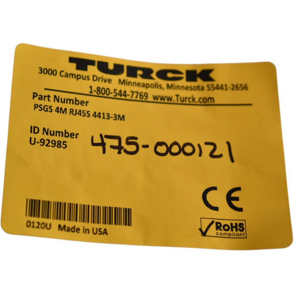 NEW Turck PSGS 4M RJ45S 4413-3M M8-RJ45 Shielded Ethernet Cable 3m