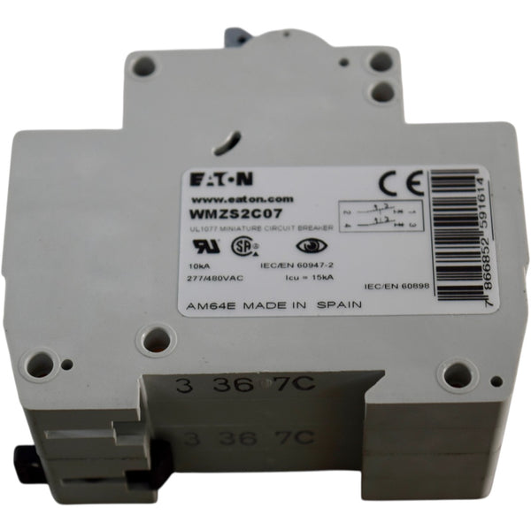 NEW EATON WMZS2C07 Circuit Breaker 7A 2 Pole 10kA Type C DIN Rail 277/