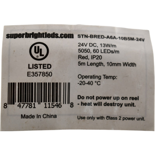 NEW Super Bright LEDs STN-BRED-A6A-10B5M-24V Red 5M LED Strip Light 24