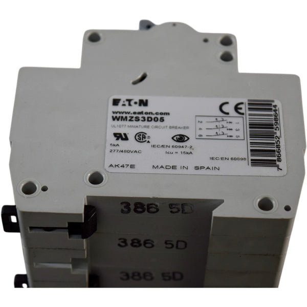 NEW Eaton WMZS3D05 Miniature Circuit Breaker 5A 3P D-Curve 277/480V 10 ...
