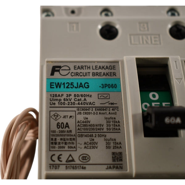 NEW Fuji Electric EW125JAG Earth Leakage Circuit Breaker 3P 60A 125AF ...