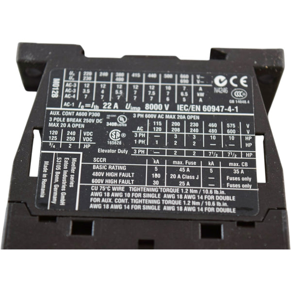 NEW EATON XTCE012B10AD Contactor 12A 3P 1NO Aux 120VDC Coil Moeller XT
