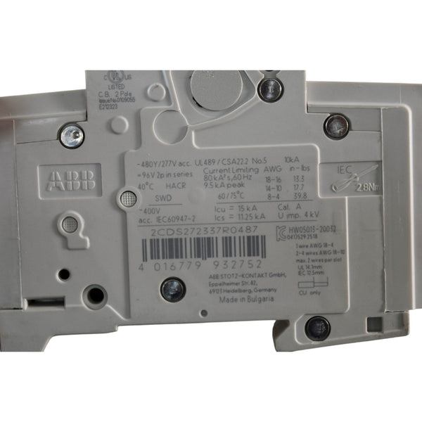 NEW ABB SU202M-K20 2CDS272337R0487 K20A 2P Mini Circuit Breaker NIB ...