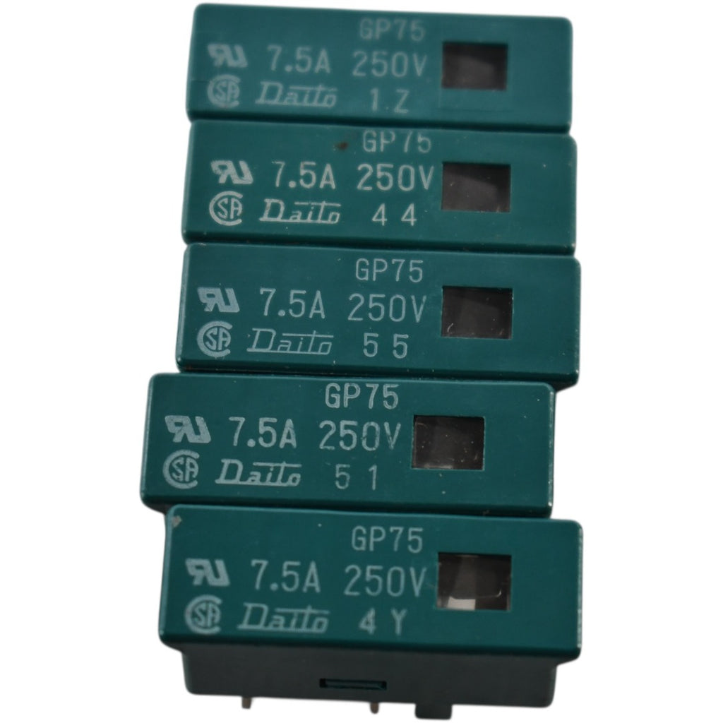 Lot of 5 NEW Daito GP75 7.5A 250V AC/DC Alarm Fuse Plug-In Type – VB ...
