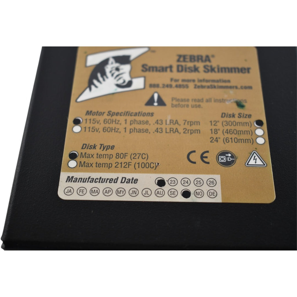 Zebra Smart Disk Skimmer 115V 7 RPM 12in Disk Continuous Duty MOTOR ON ...