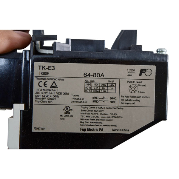 NEW Fuji Electric TK-E3 TK80E Thermal Overload Relay 64-80A Motor Prot ...
