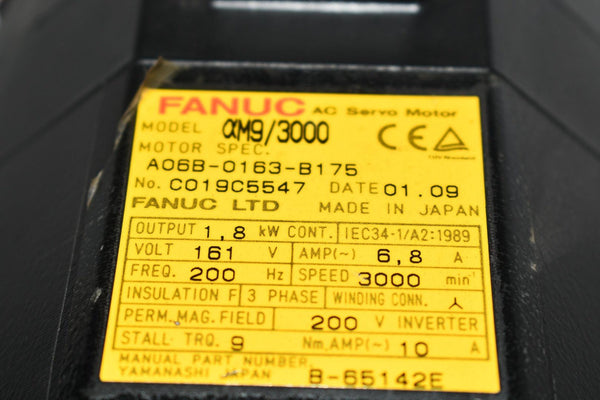 Fanuc A06B-0163-B175 aM9/3000 AC Servo Motor 3000 RPM – VB Industrial ...