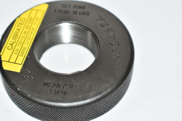 Johnson Gage 1.1730-18 UNS Set Ring Thread Ring Gage MEAN pd 1.1440 ...