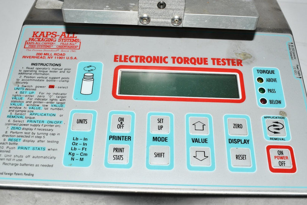 Kaps-All Capper Packaging Systems EB-650 Bench Torque Meter Electronic