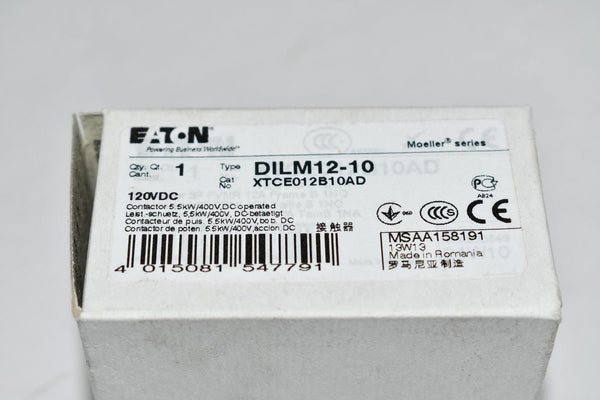 NEW Eaton Moeller XTCE012B10AD DILM12-10 Contactor 120VDC – VB ...