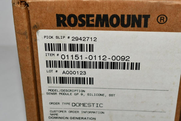 NEW Rosemount 01151-0112-0092 Sensor Module Pressure Transmitter