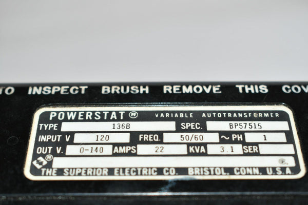 POWERSTAT VARIABLE AUTO-TRANSFORMER 1368 BP57515 120V 1PH 0-140 Amps ...
