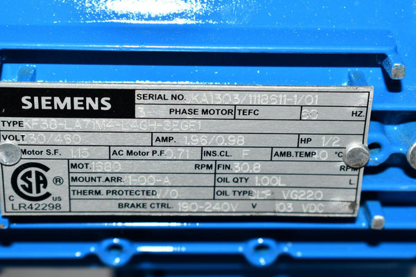 Siemens KF38 Gearbox Speed Reducer KF38-LA71M4-L4GH-SEGE1 – VB ...