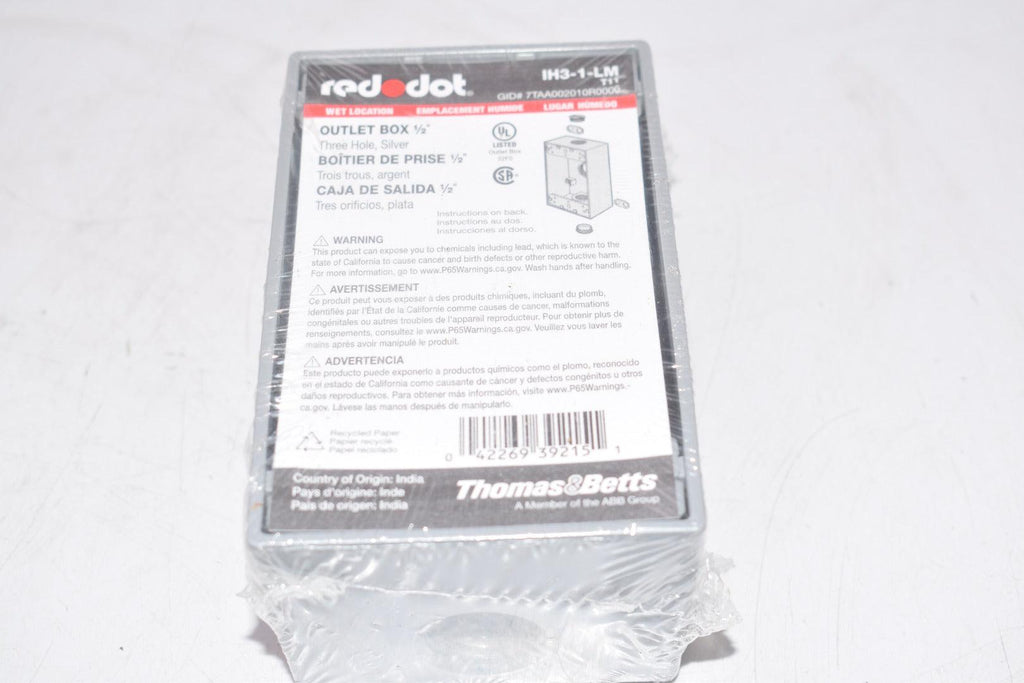 NEW Red Dot Thomas & Betts Outlet Box Three Hole Silver 1/2'' IH3-1LM ...
