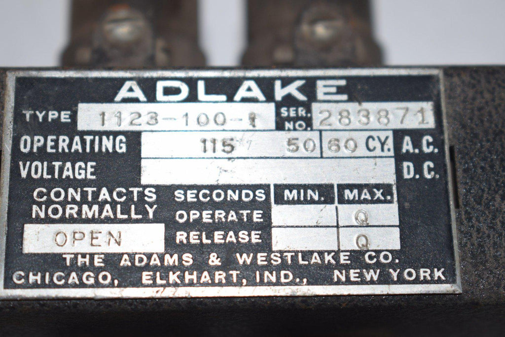 ADLAKE Type: 1123-100-1, 115V 50/60Hz Relay Switch – VB Industrial Supply