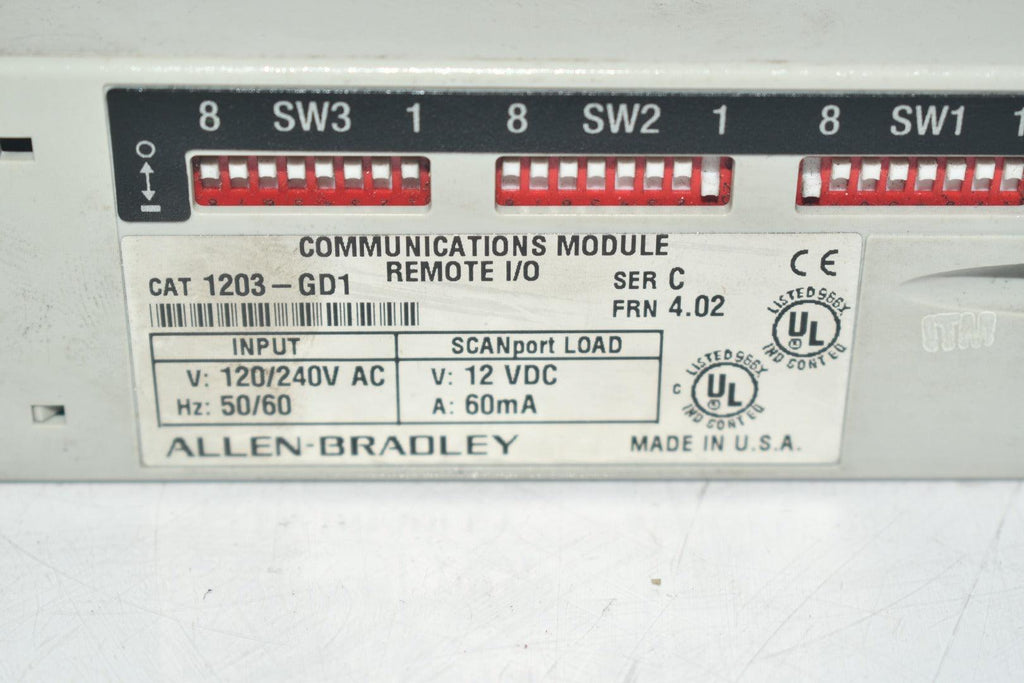 Allen Bradley 1203-GD1 COMMUNICATION MODULE REMOTE I/O 120/240 VAC 50/ – VB Industrial Supply
