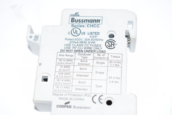 Bussmann CHCC Class CC 600V 30A Fuse Holder – VB Industrial Supply
