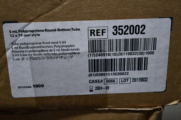 Case of 1000 NEW Falcon 352002 5 ML Round Bottom PP Test Tube, Without ...
