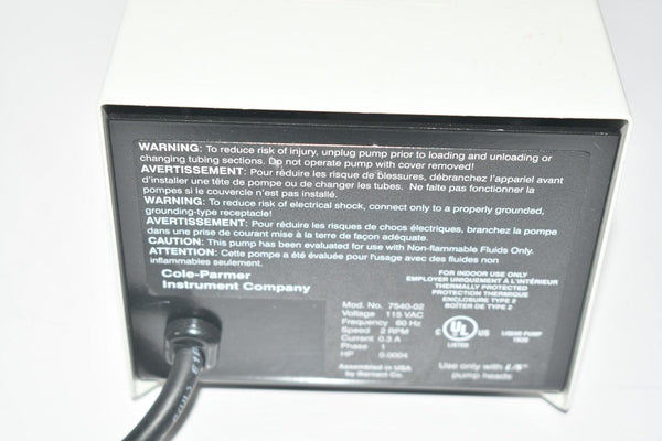 Cole Parmer Masterflex Pump Drive 7540-02 W/ Quick Load Head 7016-20 ...