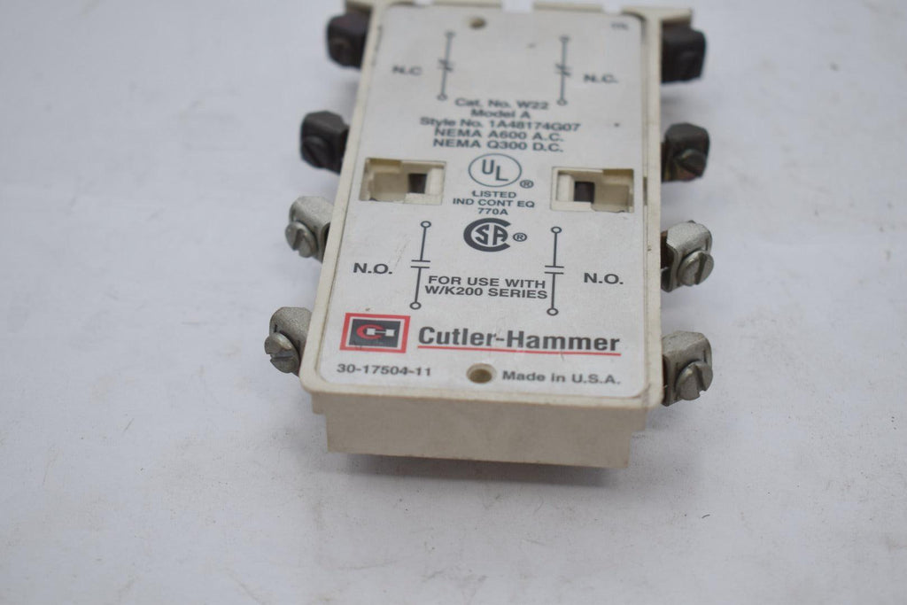 Eaton Cutler Hammer W22 Model A 1A48174G07 Auxiliary Contact, 2NO+2NC ...