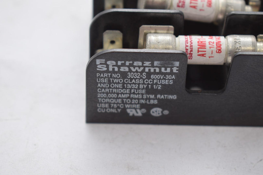 Ferraz Shawmut 3032-S Midget Fuse Holder 30A 3P 600V with fuses includ