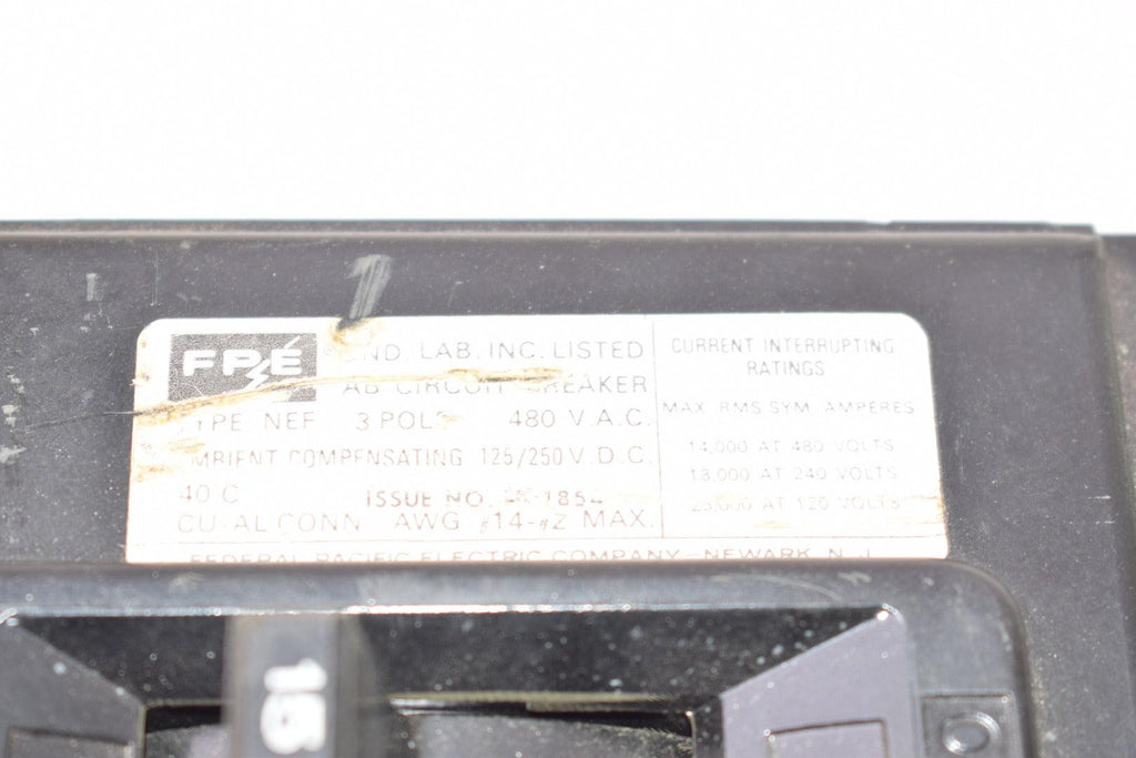 FPE Federal Pacific Electric AB Circuit Breaker Switch Type NEF 3 Pole ...