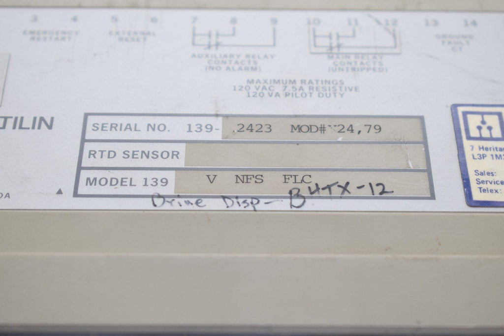 GE Multilin Model 139 Motor Protection Relay RTD Sensor LR41286 139-24 ...