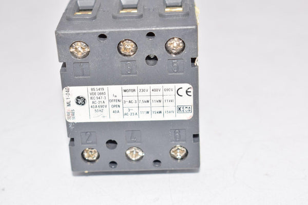 General Electric ML 1-040 Manual Motor Controller Switch 40 Amp 600VAC