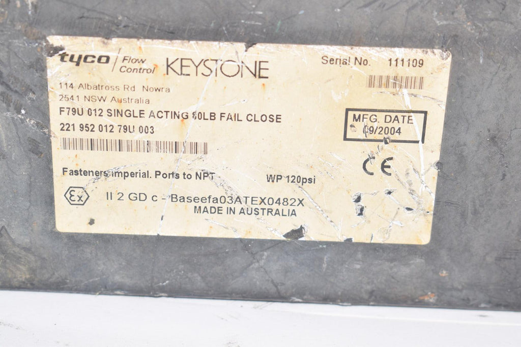 Keystone F79U 012 Single Acting Pneumatic Valve Actuator WP 120 PSI